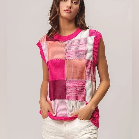 Anthropologie | Sweaters | Fuchsia Patchwork Combo Colorblock Short ...